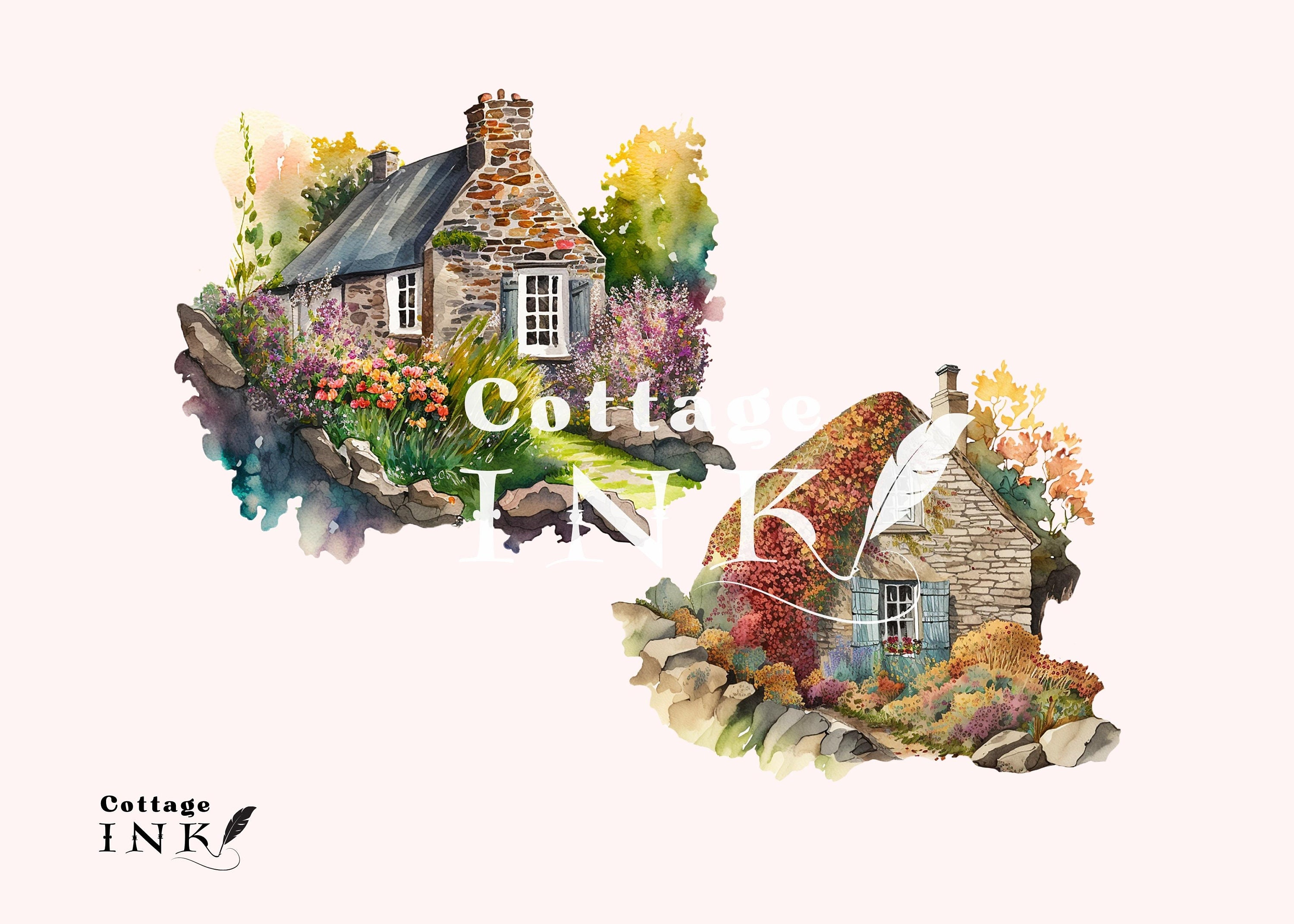 Cottage Garden Clipart Bundle, Floral Cottage Stone Wall Cliparts ...