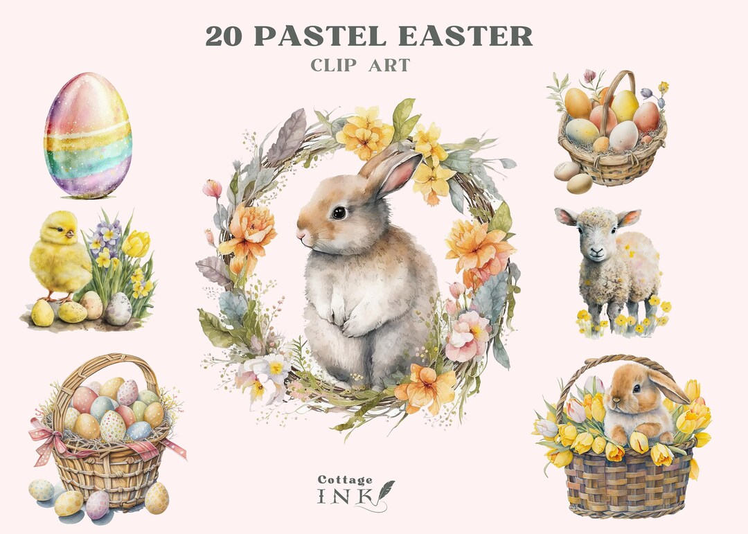 Watercolor Easter Clipart Bundle, Happy Easter PNG, Spring Floral ...