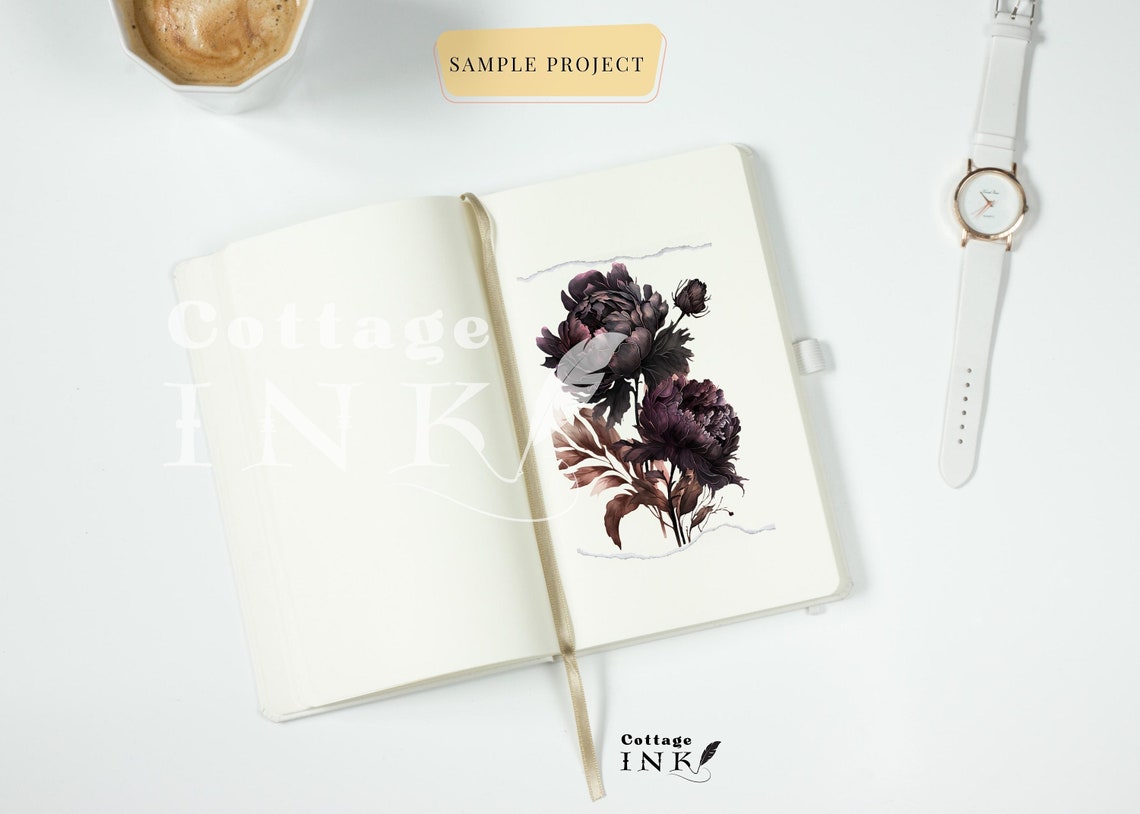 Black Peony Clipart Bundle Watercolor Dark Academia Clipart - Etsy