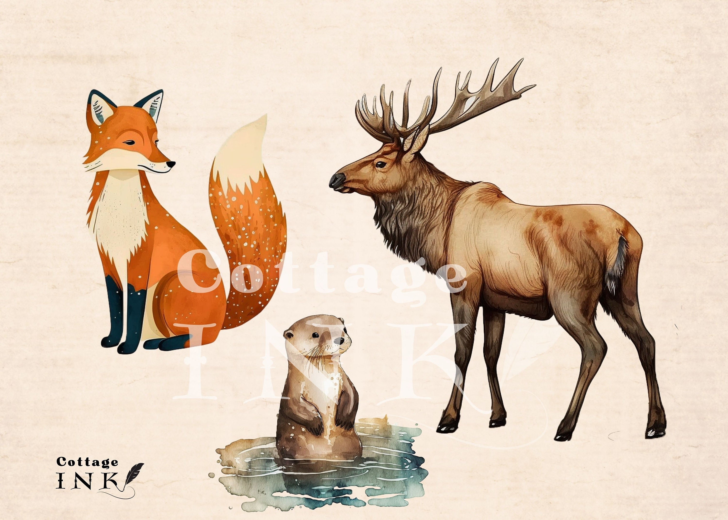 Watercolor Woodland Animals Clipart, Cottagecore Woodland Animals ...