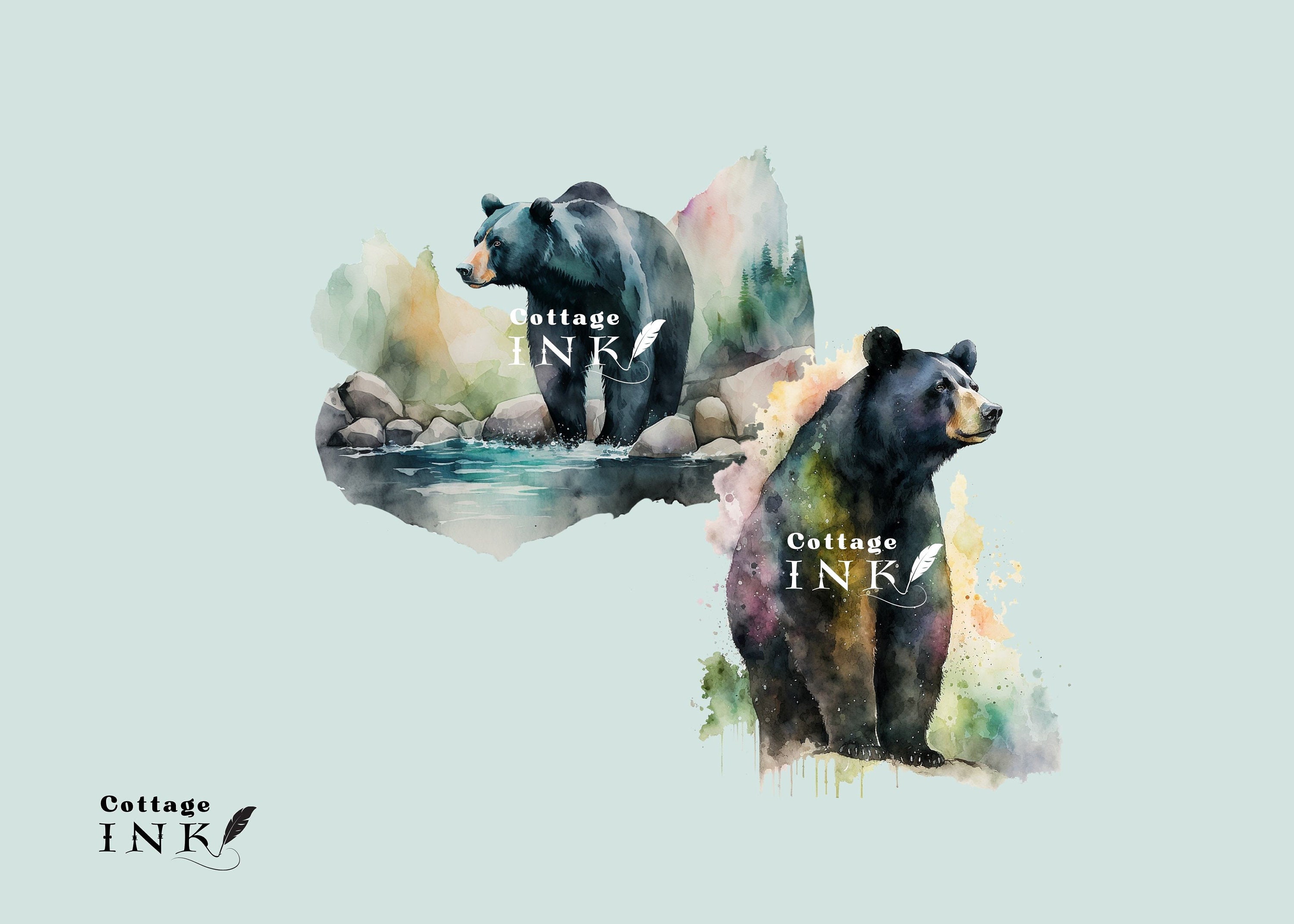 Watercolor Black Bear Clipart, Forest Animal PNG, Printable Cute Baby ...