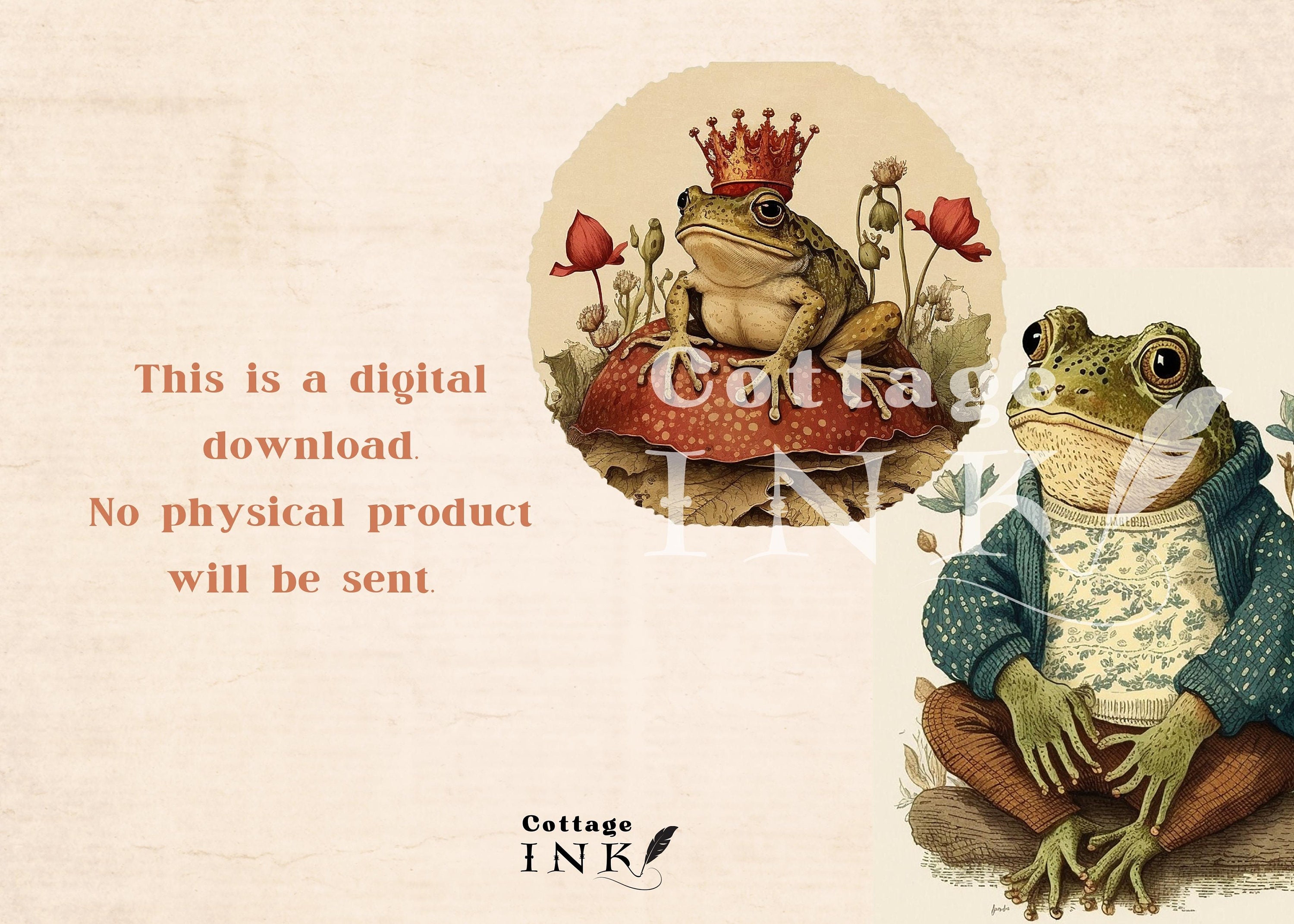 Cottagecore Frog Clipart Bundle, Vintage Toad on Mushroom Cliparts ...