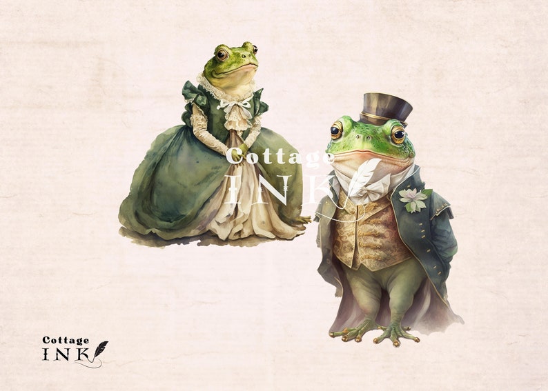Fairy Tale Frog Clipart Bundle, Watercolor Vintage Frog Clipart ...