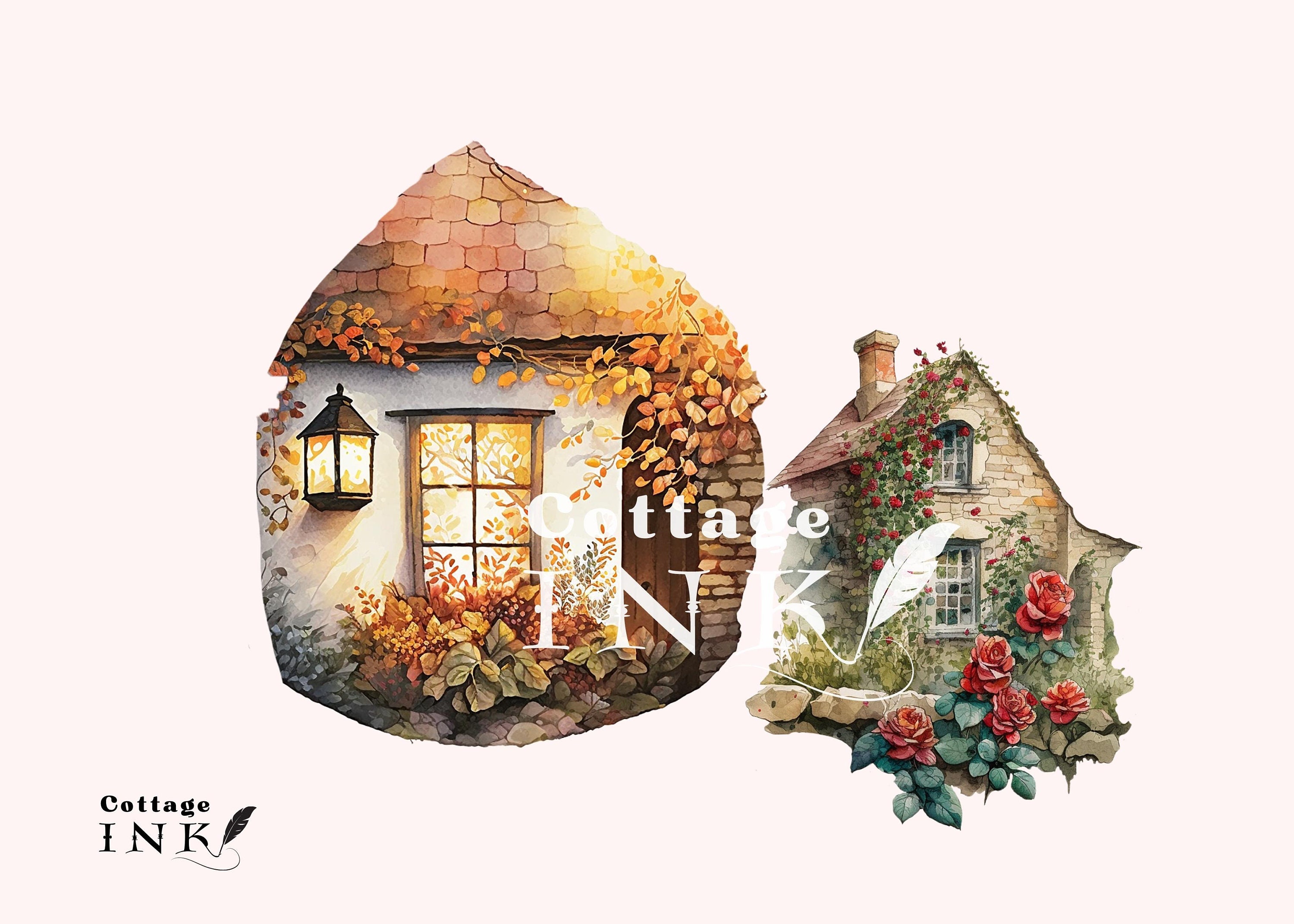 Cottage Garden Clipart Bundle, Floral Cottage Stone Wall Cliparts ...