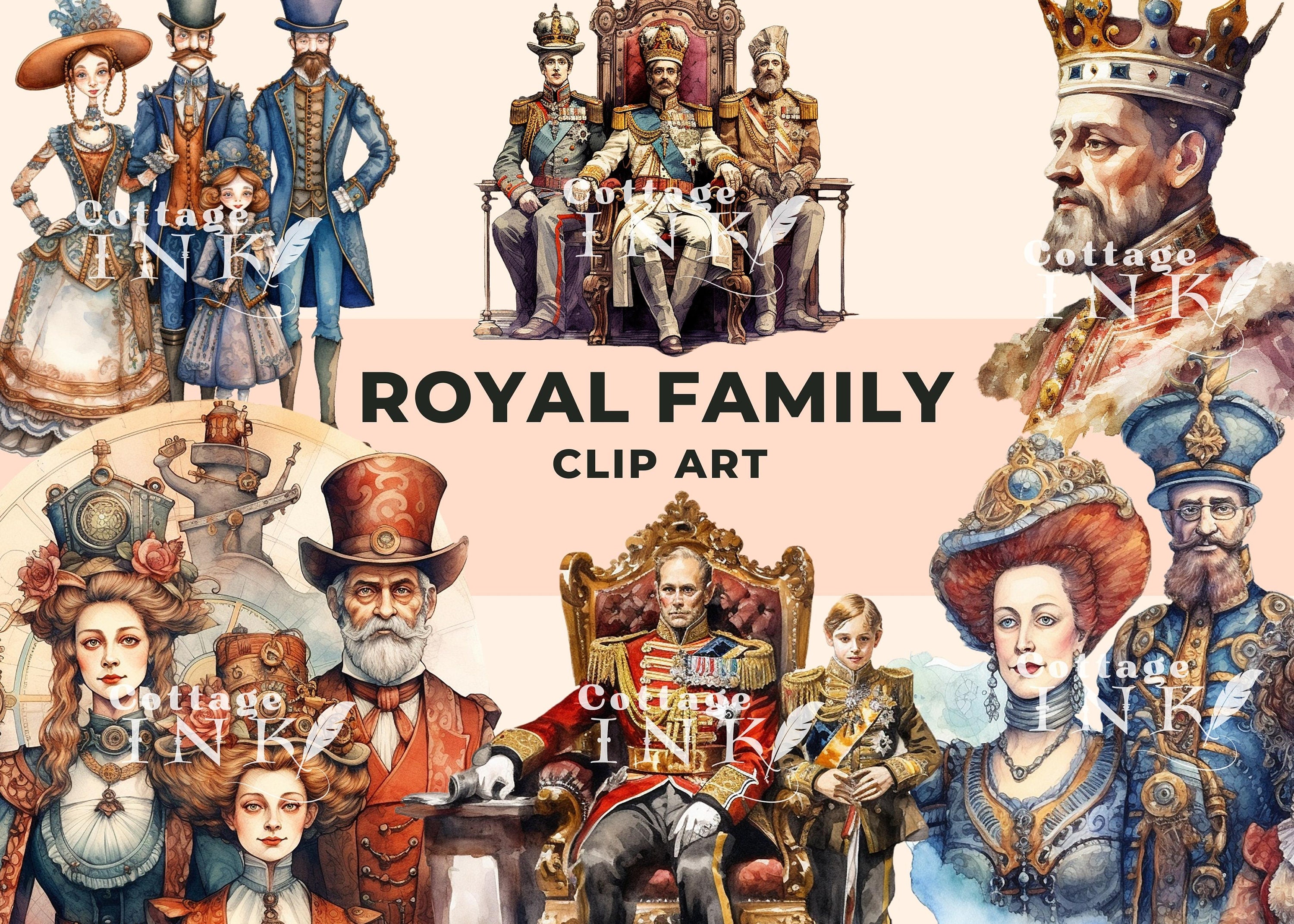 Royal Family Clipart Bundle, Watercolor Victorian King Queen Cliparts ...
