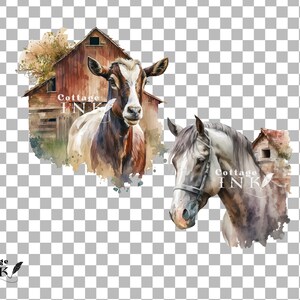 Watercolor Farm Animals Clipart, Farmhouse Clipart, Barn PNG, Farmyard ...