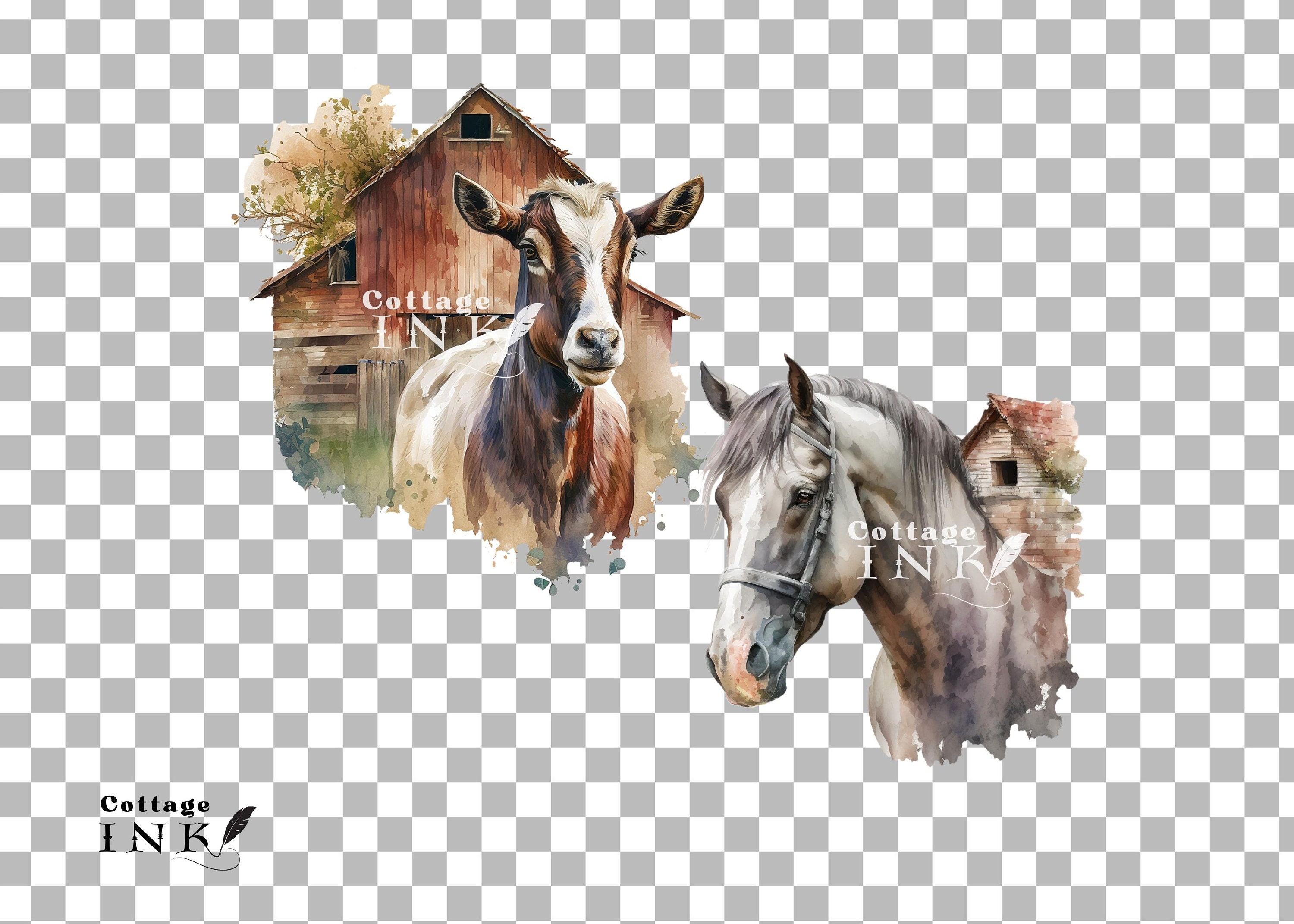 Watercolor Farm Animals Clipart Farmhouse Clipart Barn PNG - Etsy
