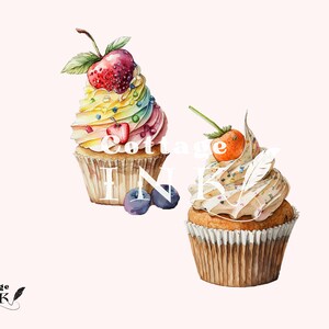 Cupcakes Clipart Bundle, Watercolor Fruit Cupcake Cliparts, Rainbow ...