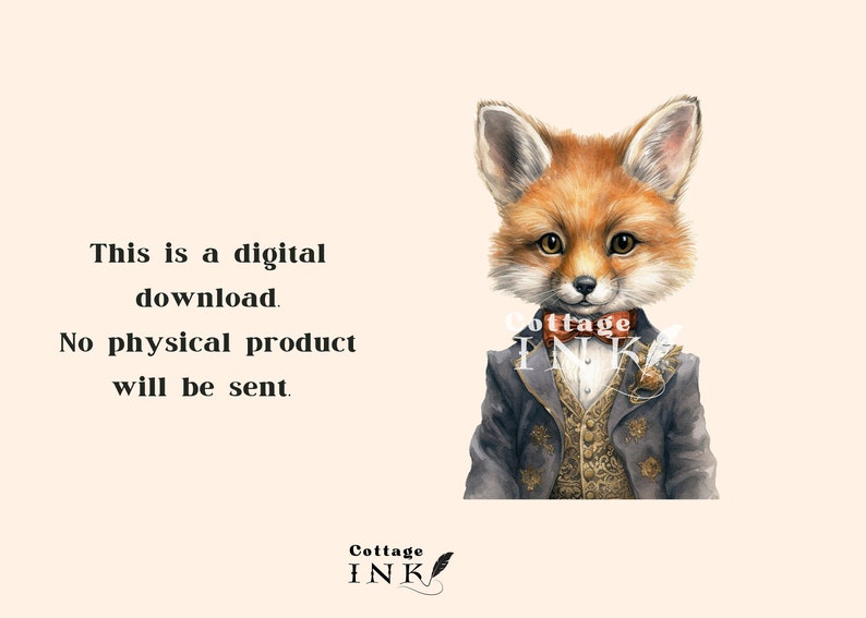 Victorian Fox Clipart Bundle, Watercolor Vintage Fox Clipart, Cute Fairytale Foxes, Royal ...