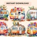 Watercolor Boho Caravan Clipart Bundle, Cute Floral Camper Vans, Cozy ...