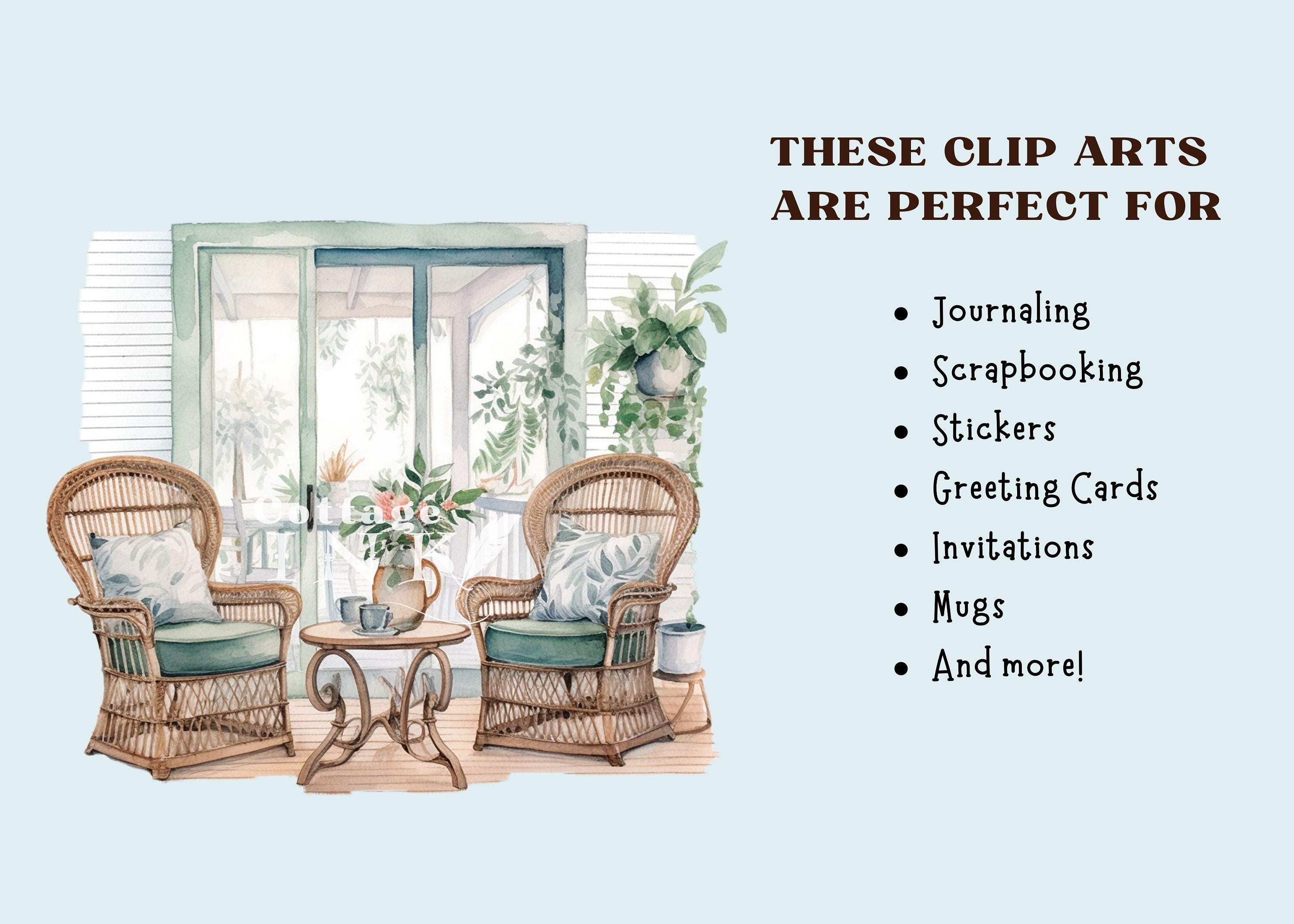 Watercolor Boho Seating Area Clipart, Cozy Reading Nook PNG, Tea ...