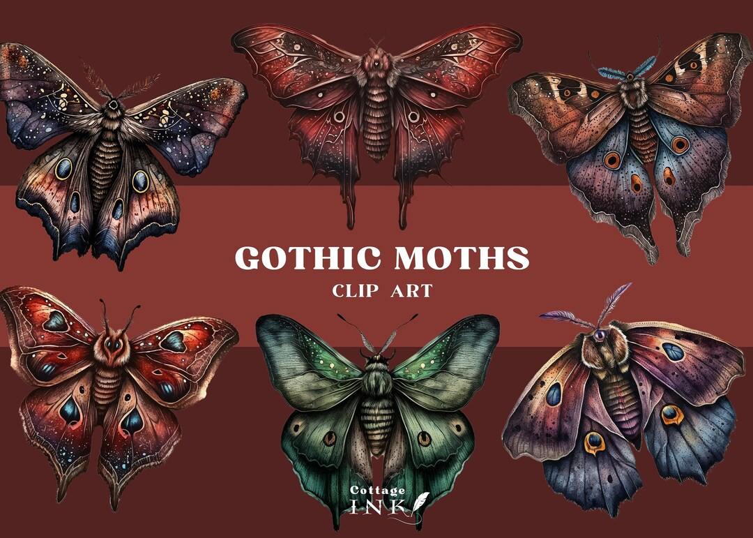 Watercolour Mystical Moth Clipart Bundle, Gothic Moth Butterfly PNG ...