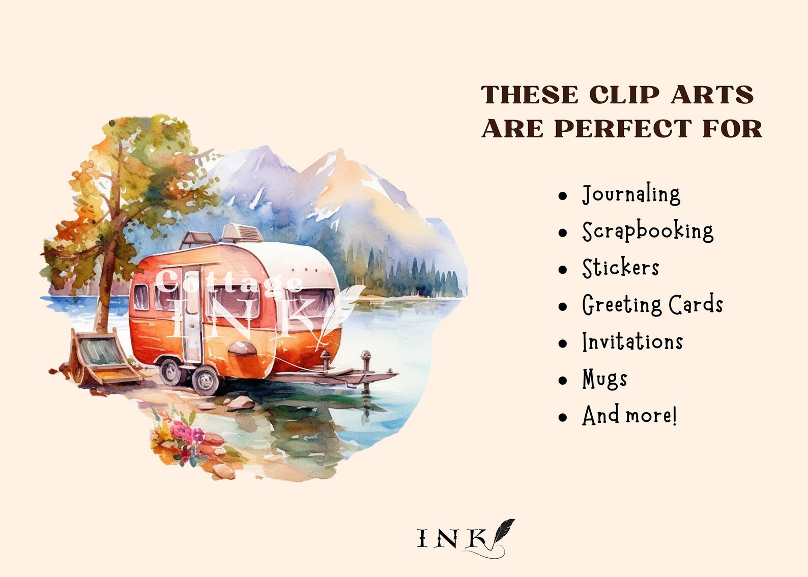 Watercolor Campervan Clipart Bundle, Travel Vanlife Clipart, Cozy Lake ...