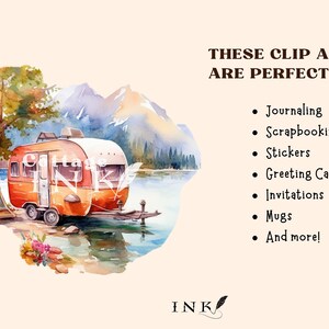 Watercolor Campervan Clipart Bundle, Travel Vanlife Clipart, Cozy Lake ...