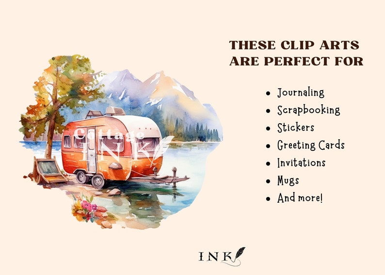 Watercolor Campervan Clipart Bundle, Travel Vanlife Clipart, Cozy Lake ...