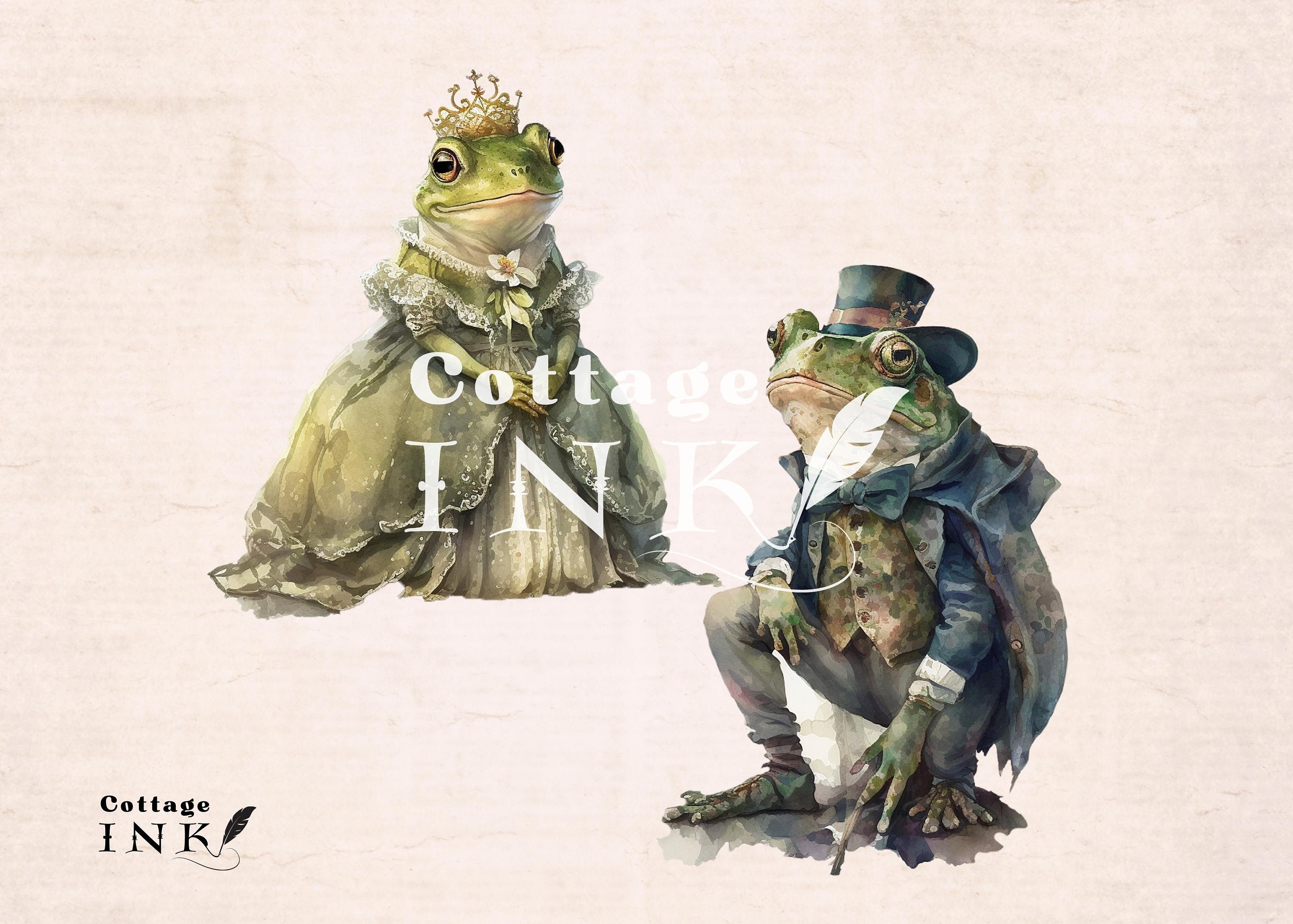 Fairy Tale Frog Clipart Bundle, Watercolor Vintage Frog Clipart ...