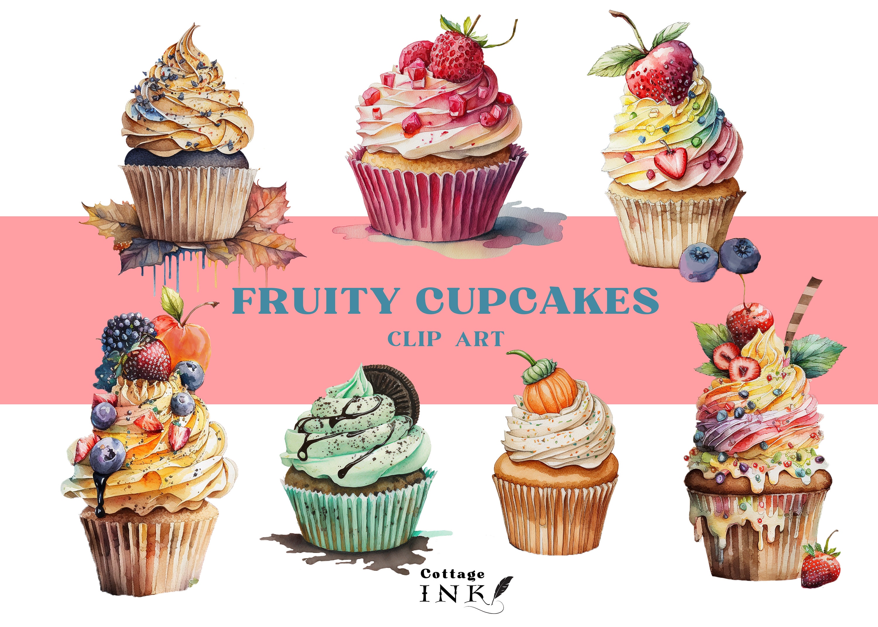 Cupcakes Clipart Bundle Watercolor Fruit Cupcake Cliparts - Etsy