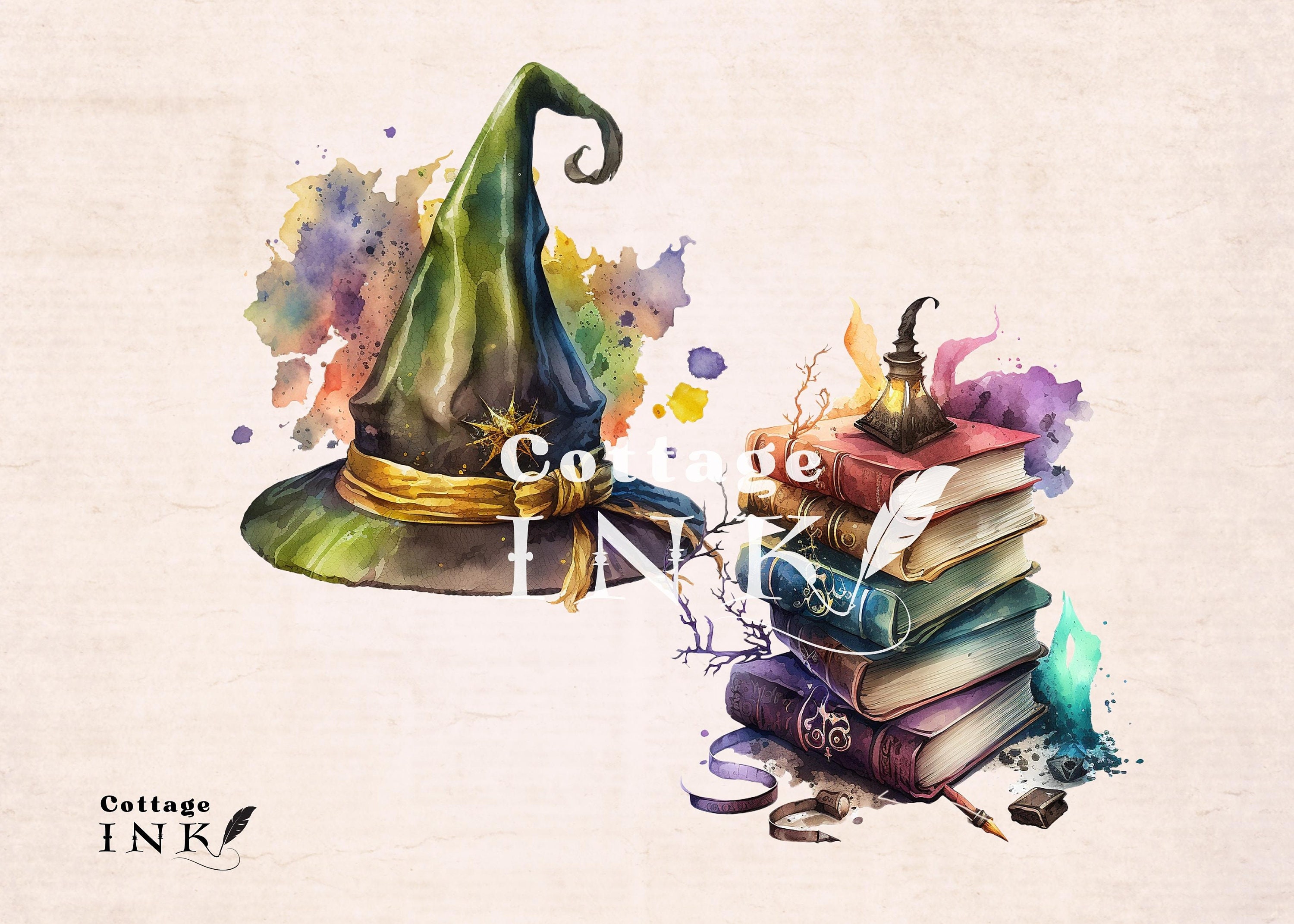 Watercolor Witch Clipart, Dark Witchy Clipart, Gothic Witch Broom PNG ...