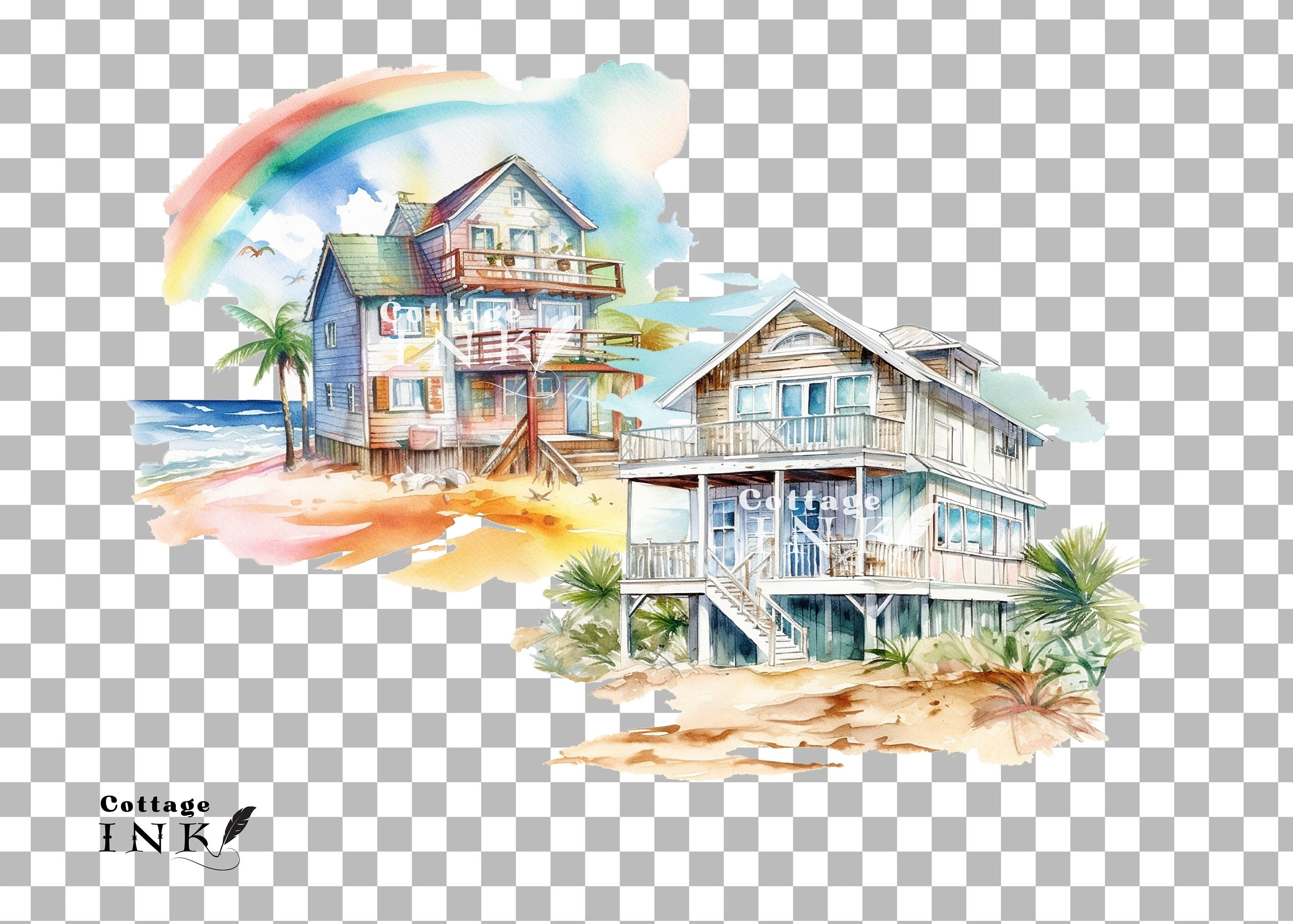 Watercolour Beach House Clipart Bundle, Seaside Cottage Clipart ...