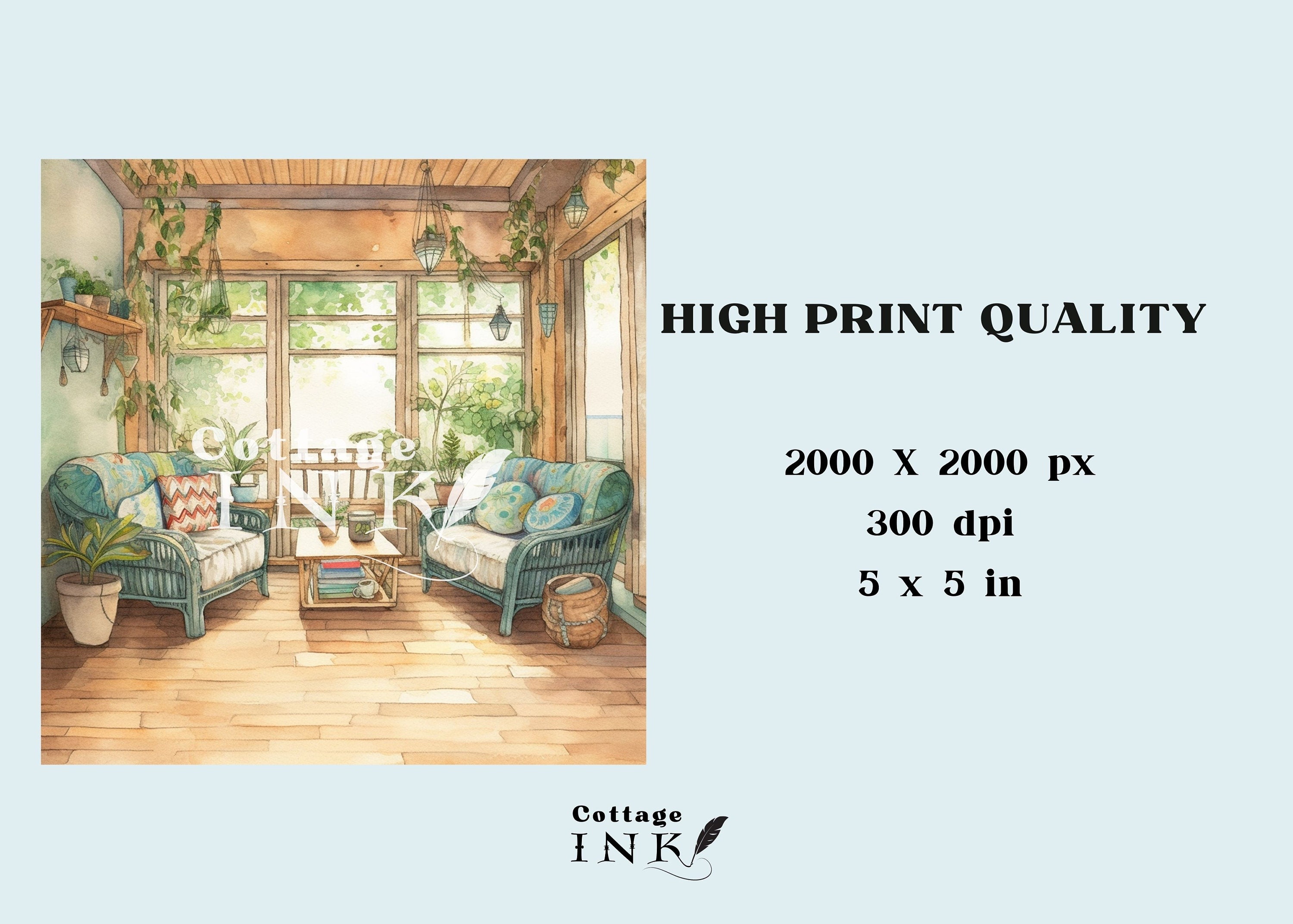 Watercolor Boho Seating Area Clipart, Cozy Reading Nook PNG, Tea ...