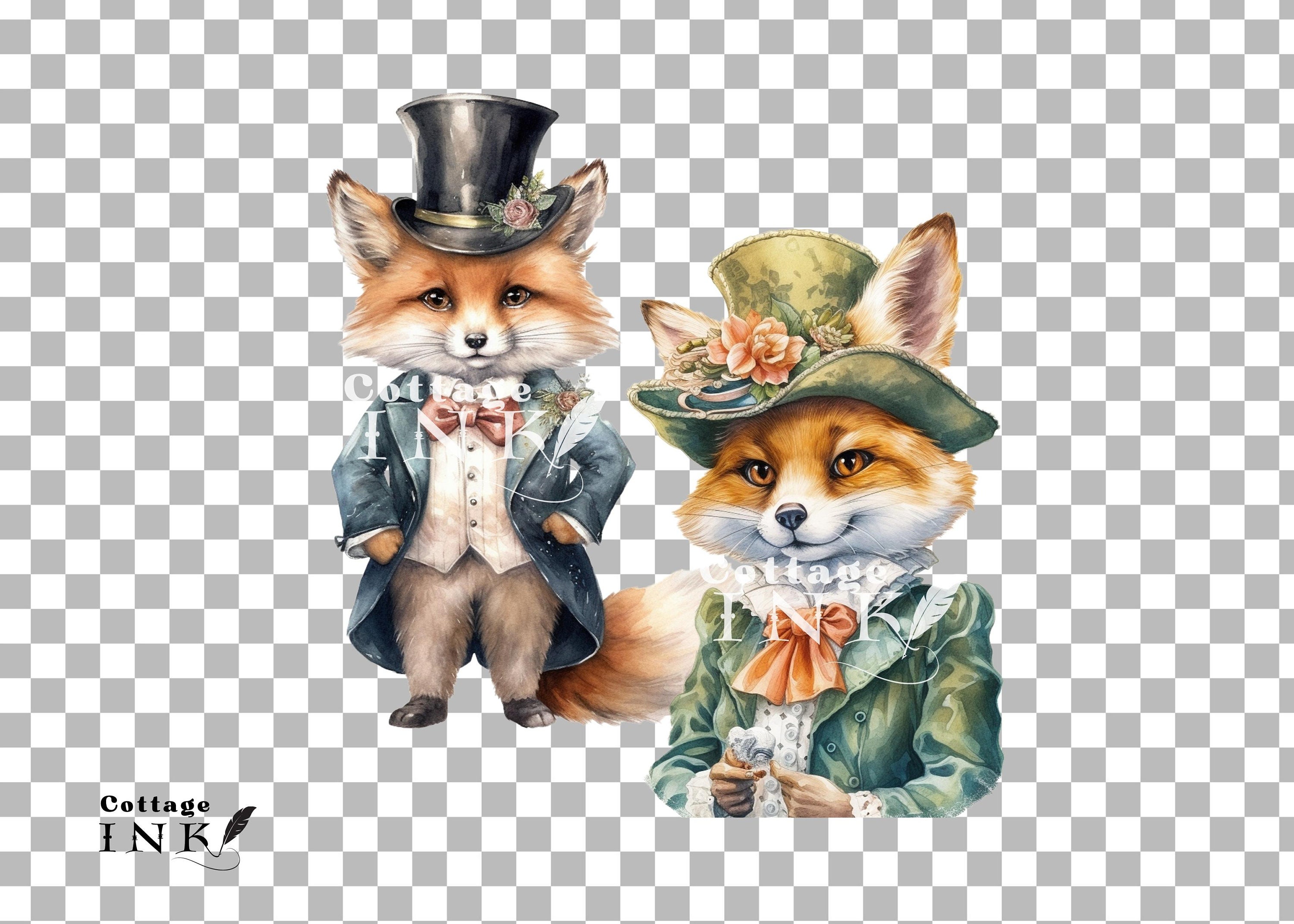 Victorian Fox Clipart Bundle, Watercolor Vintage Fox Clipart, Cute Fairytale Foxes, Royal ...