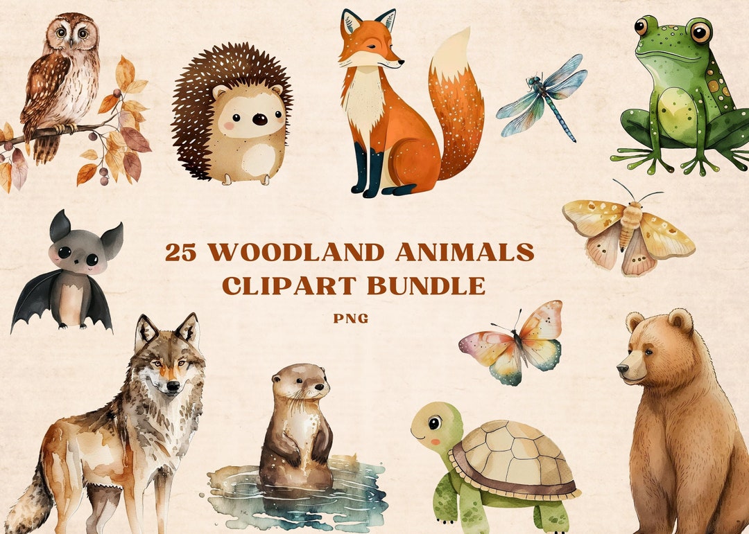Watercolor Woodland Animals Clipart, Cottagecore Woodland Animals ...