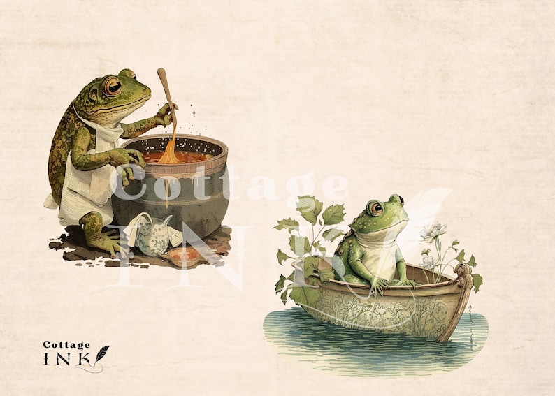 Cottagecore Frog Clipart Bundle, Vintage Toad on Mushroom Cliparts ...