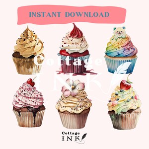 Cupcakes Clipart Bundle, Watercolor Fruit Cupcake Cliparts, Rainbow ...