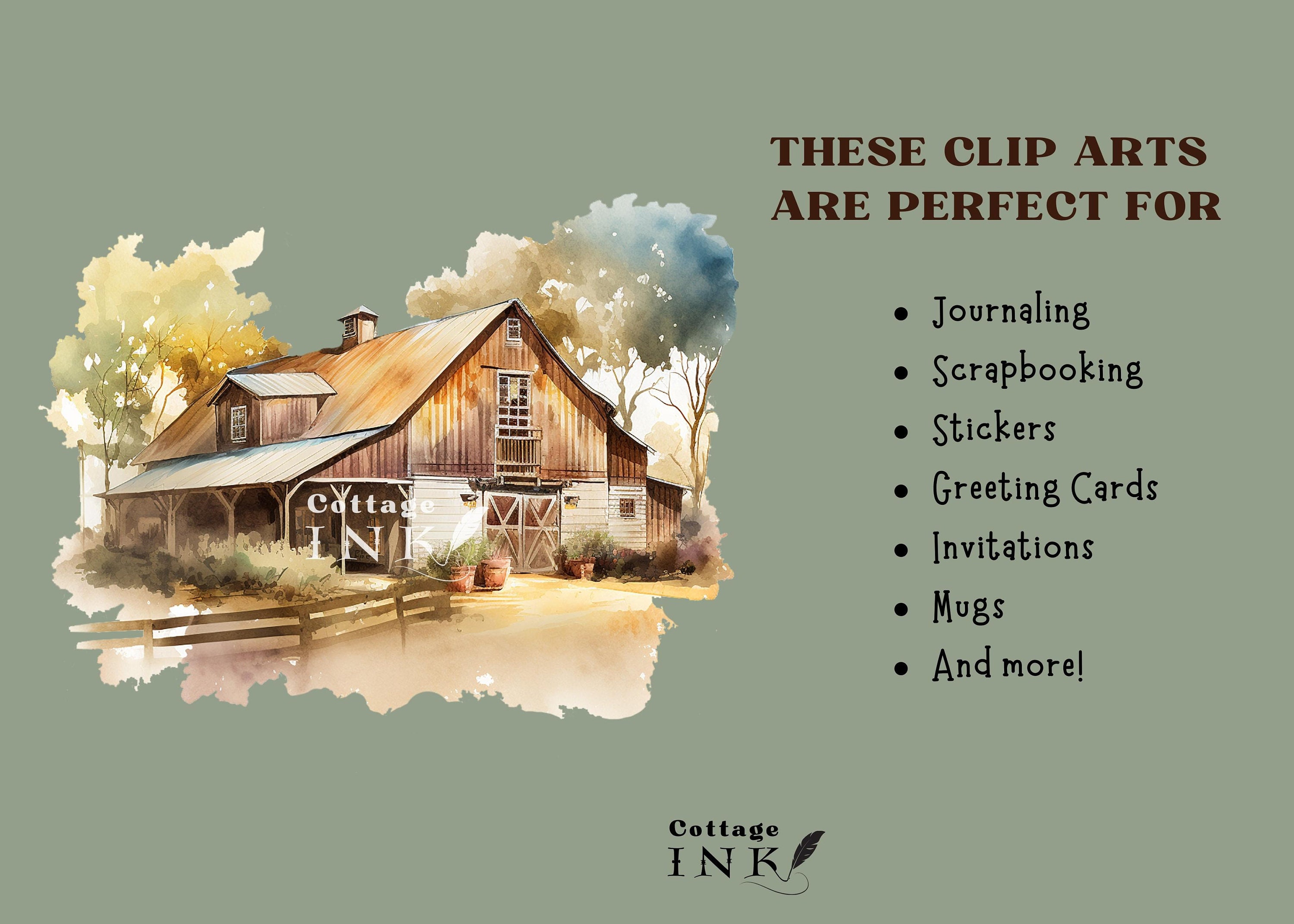 Watercolor Farm Barn Clipart,farmhouse Cliparts, Barnhouse PNG, Rustic ...