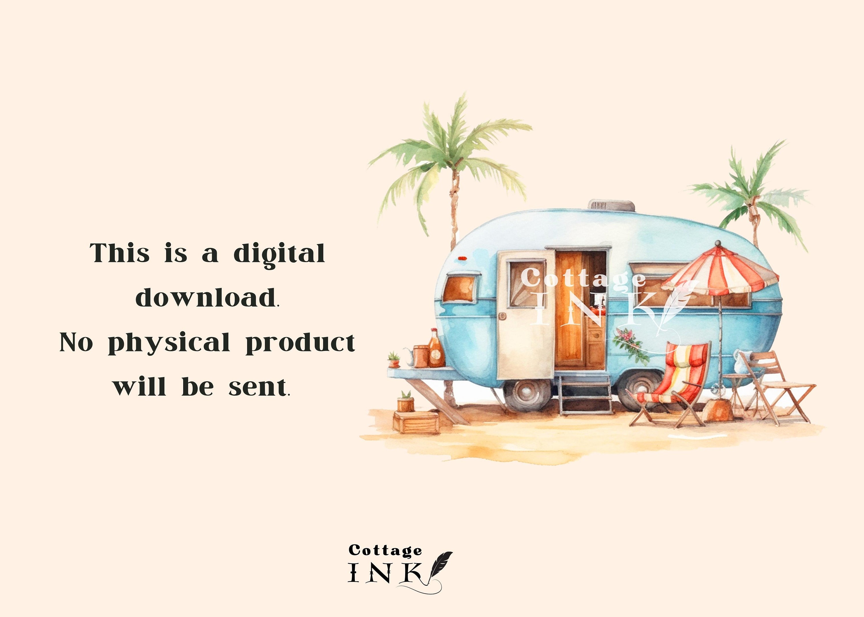 Watercolor Campervan Clipart Bundle, Travel Vanlife Clipart, Cozy Lake ...