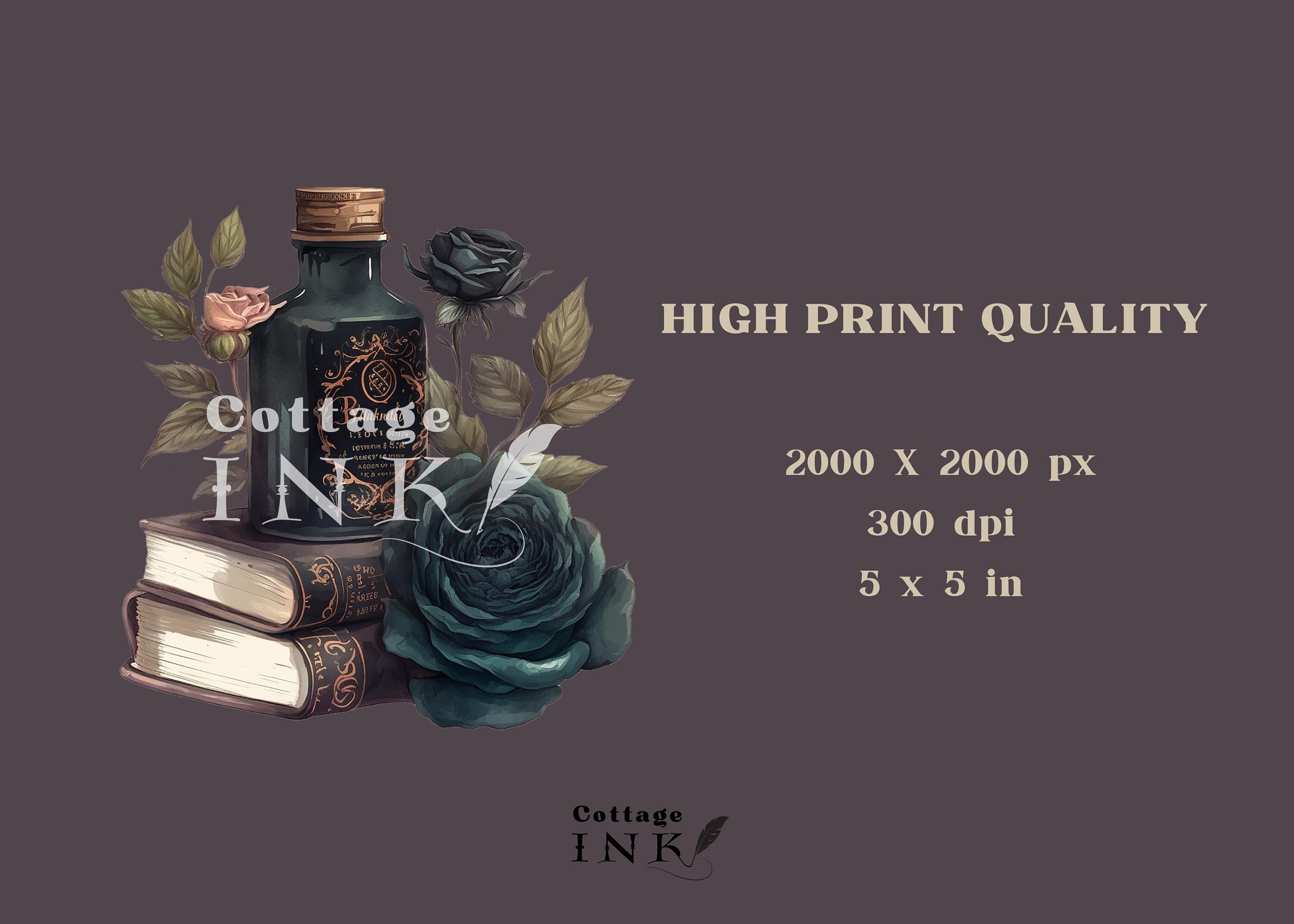 Black Roses Clipart Bundle, Watercolor Dark Academia Clip Arts PNG ...
