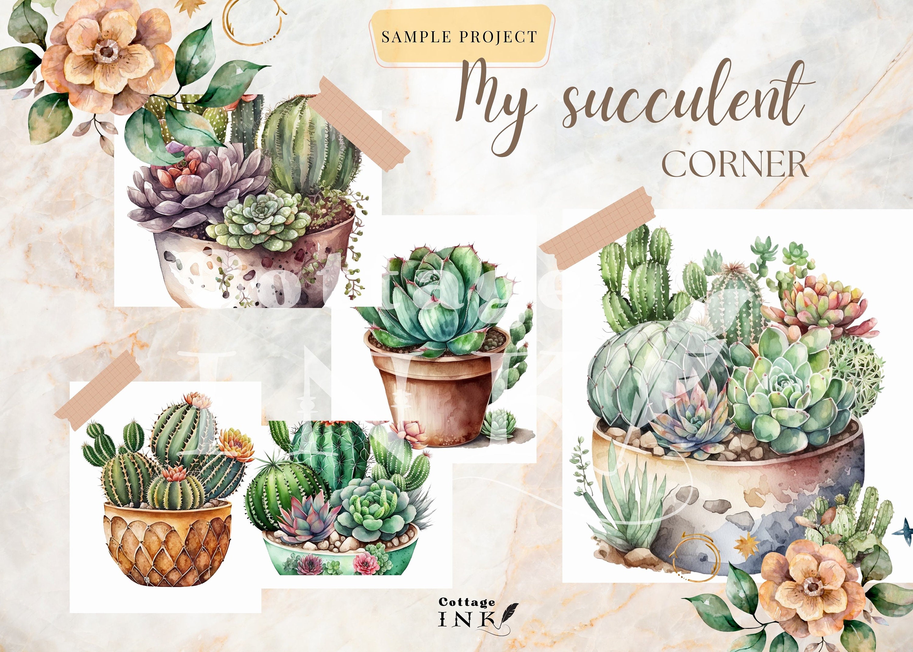 Watercolor Succulents Clipart Bundle Boho Cactus and - Etsy