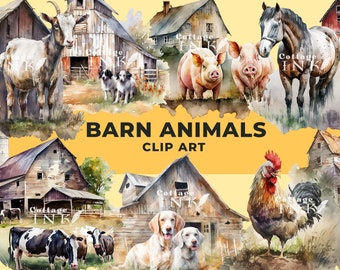 Farm Watercolor Clipart, Pig Cow Dog Barn, Digital Graphics for ...