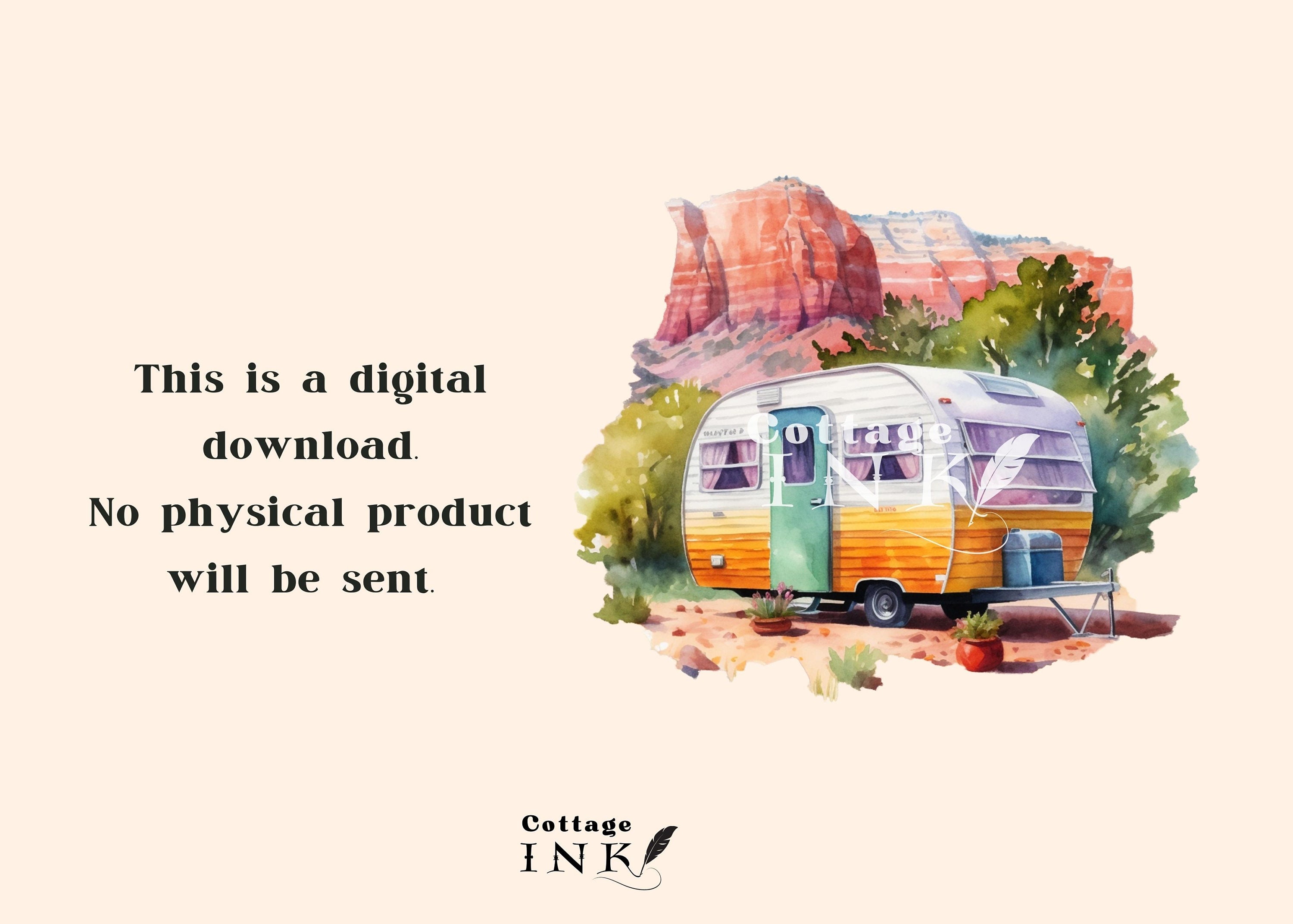 Watercolor Campervan Clipart Bundle, Vanlife Camping Clipart, Cozy ...