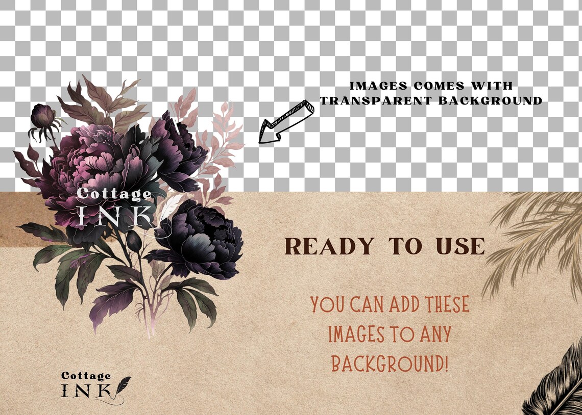 Black Peony Clipart Bundle Watercolor Dark Academia Clipart - Etsy