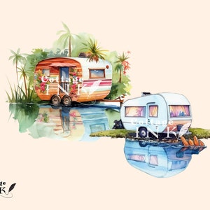 Watercolor Campervan Clipart Bundle, Travel Vanlife Clipart, Cozy Lake ...