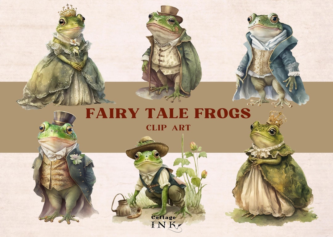 Fairy Tale Frog Clipart Bundle, Watercolor Vintage Frog Clipart ...