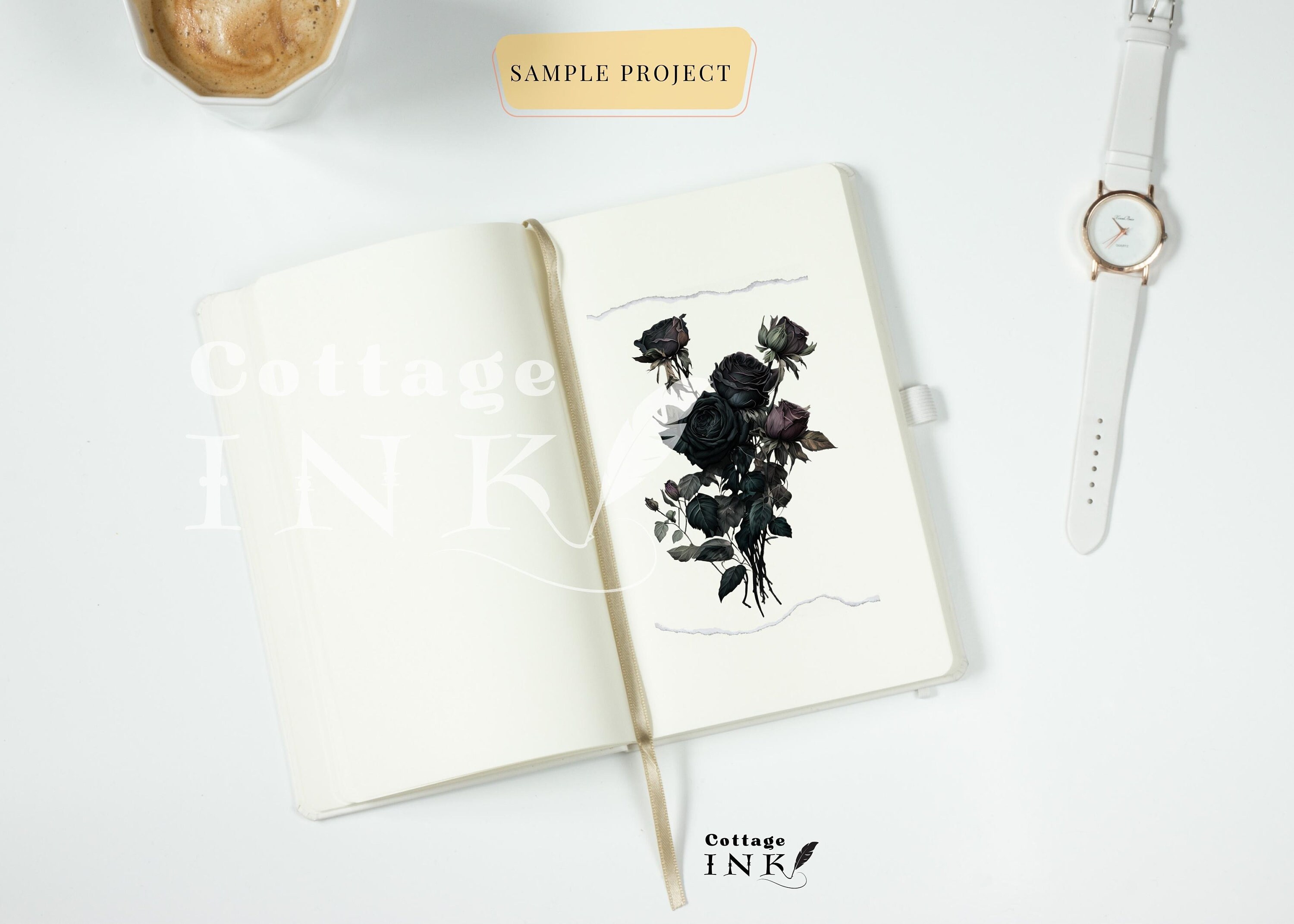 Black Roses Clipart Bundle, Watercolor Dark Academia Clip Arts PNG ...