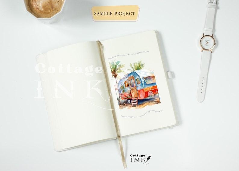Watercolor Campervan Clipart Bundle, Travel Vanlife Clipart, Cozy Lake ...