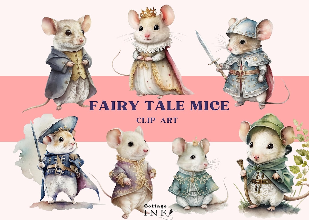Fairytale Mouse Clipart Bundle, Watercolor Vintage Mice Cliparts ...