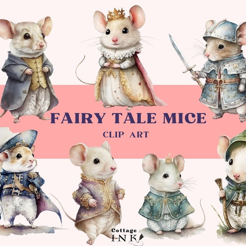 Fairytale Mouse Clipart Bundle Watercolor Vintage Mice - Etsy