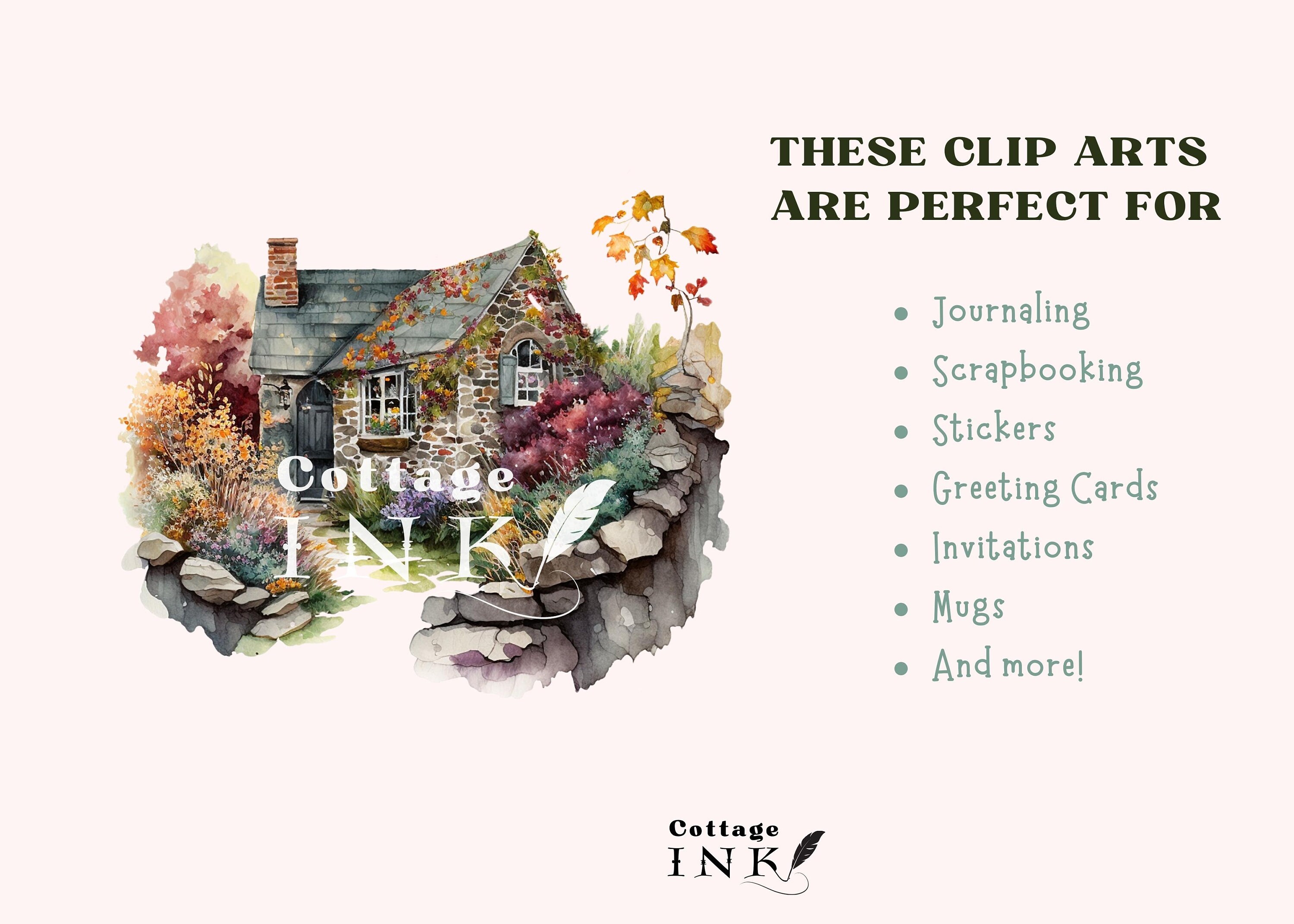 Cottage Garden Clipart Bundle, Floral Cottage Stone Wall Cliparts ...