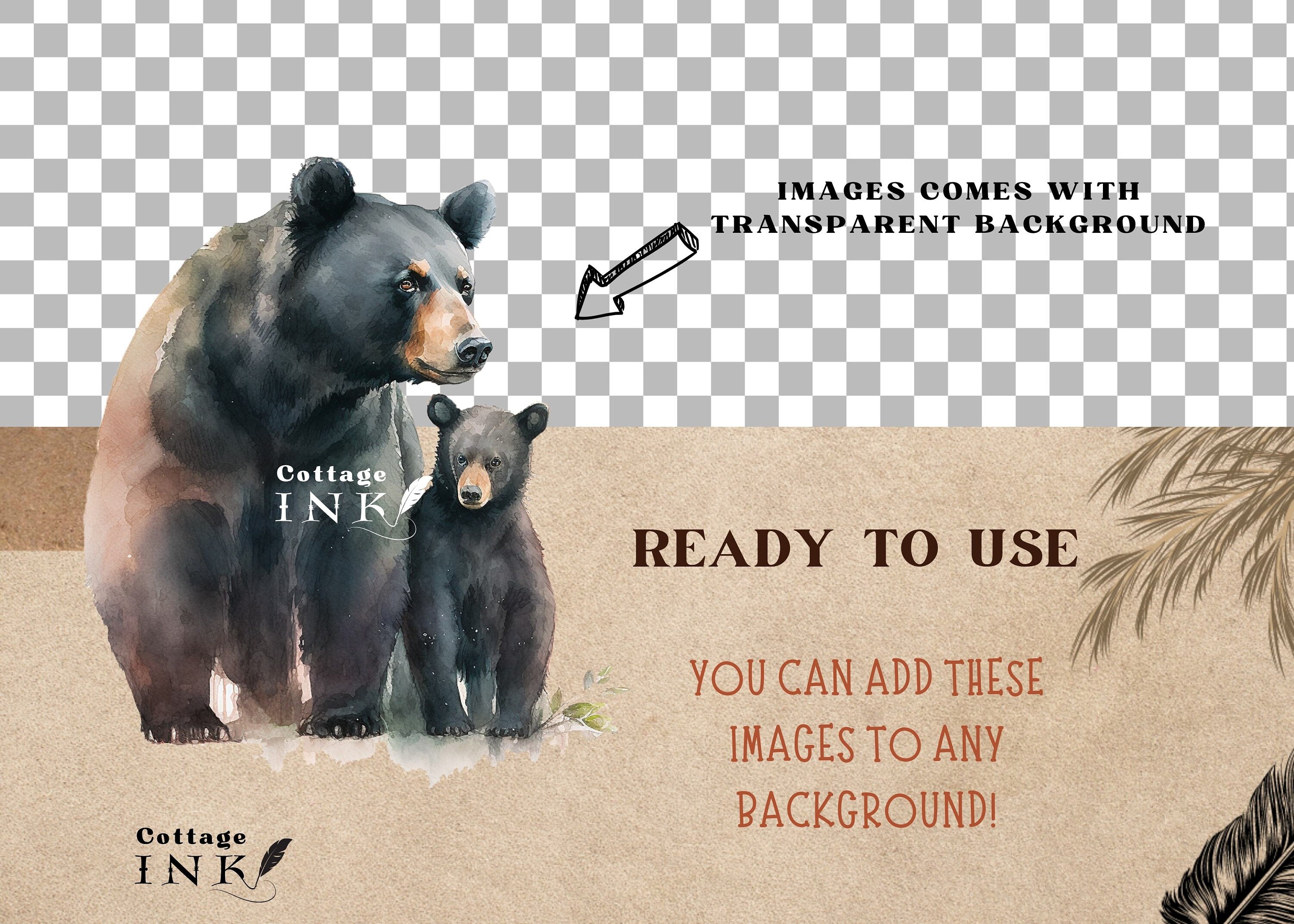 Watercolor Black Bear Clipart, Forest Animal PNG, Printable Cute Baby ...