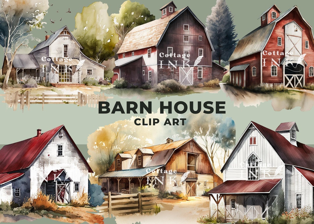 Watercolor Farm Barn Clipart,farmhouse Cliparts, Barnhouse PNG, Rustic ...