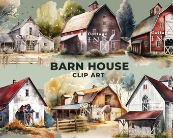 Watercolor Farm House Clipart PNG Rustic Country Barn Farm - Etsy