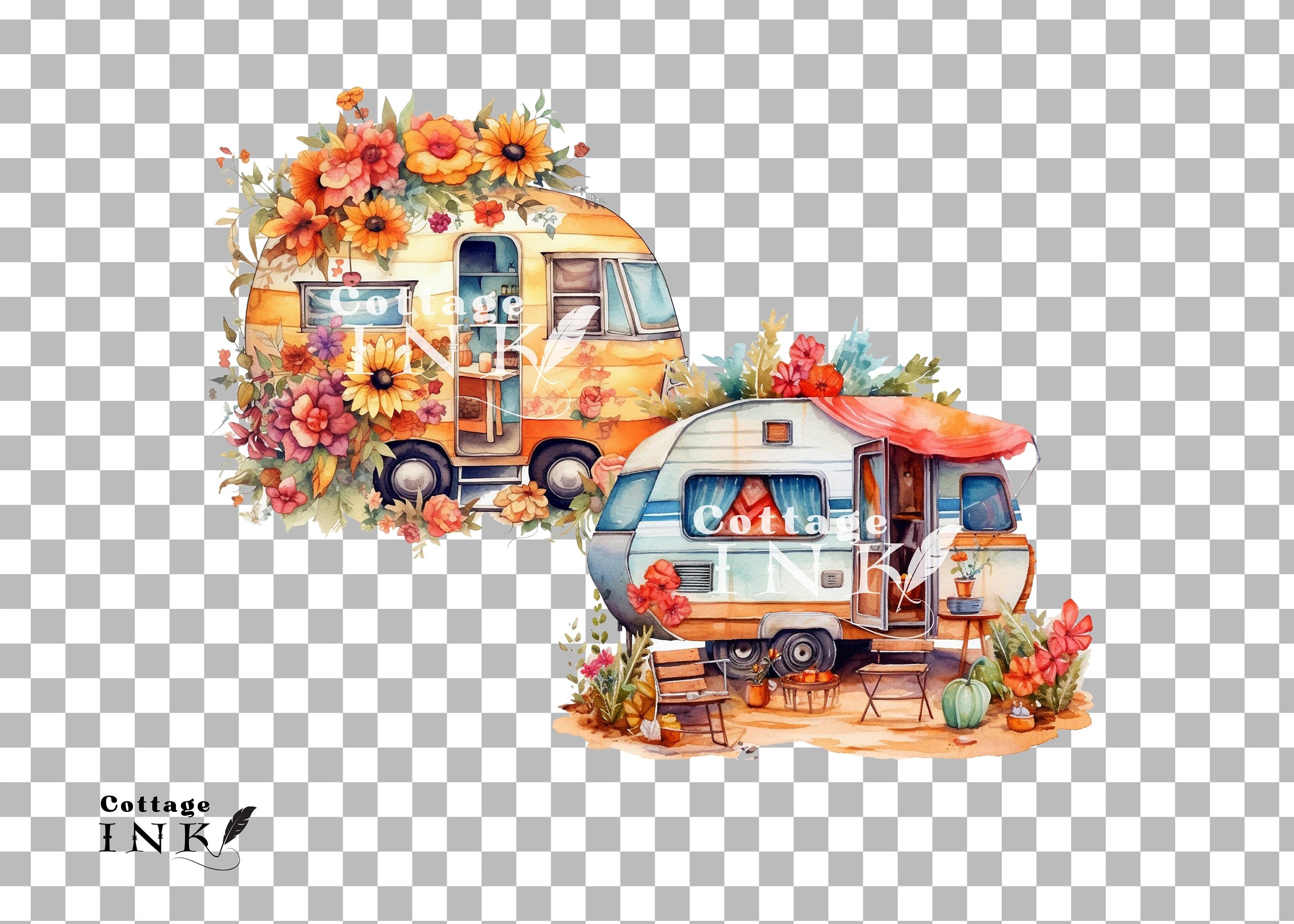 Watercolor Boho Caravan Clipart Bundle Cute Floral Camper - Etsy