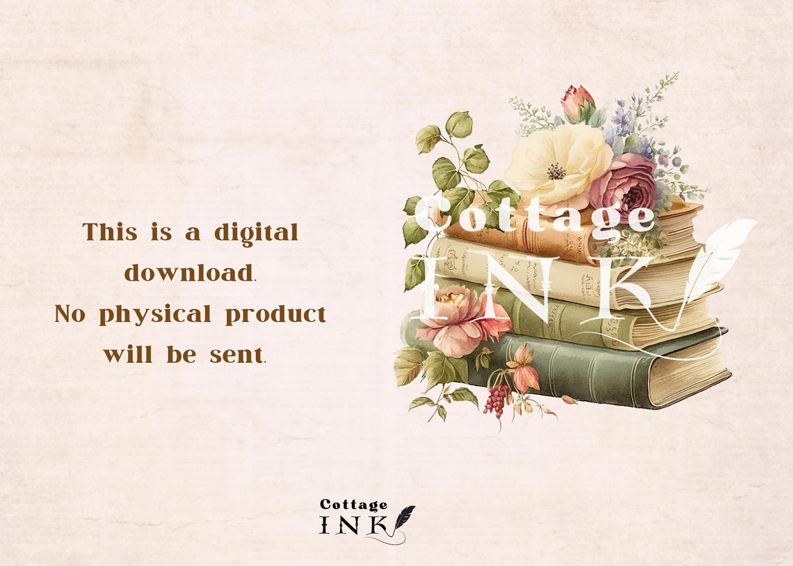 Watercolor Floral Books Clipart Bundle, Vintage Stack of Book PNG, Old ...