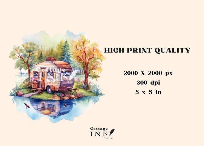Watercolor Campervan Clipart Bundle, Travel Vanlife Clipart, Cozy Lake ...