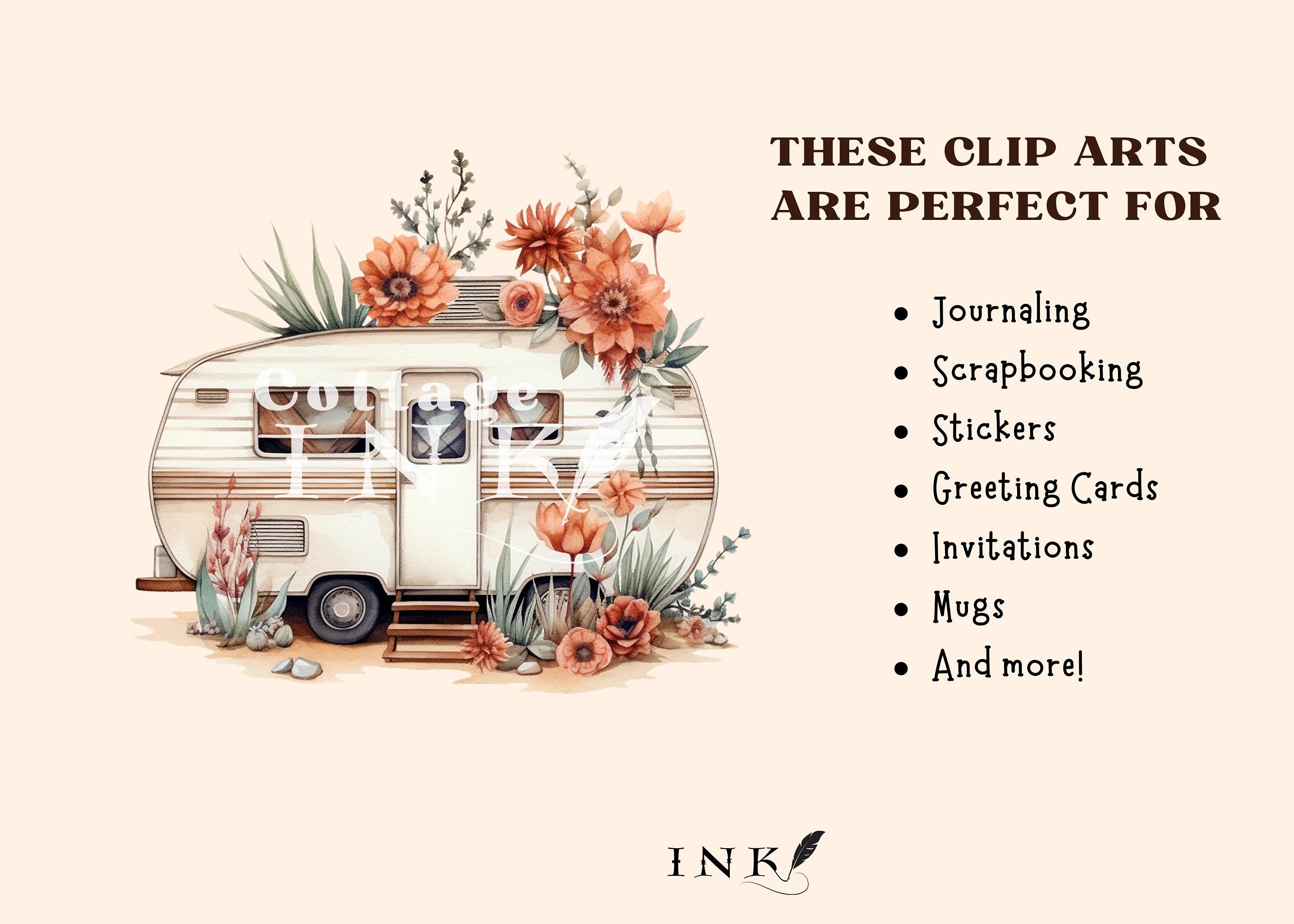Watercolor Boho Caravan Clipart Bundle Cute Floral Camper - Etsy