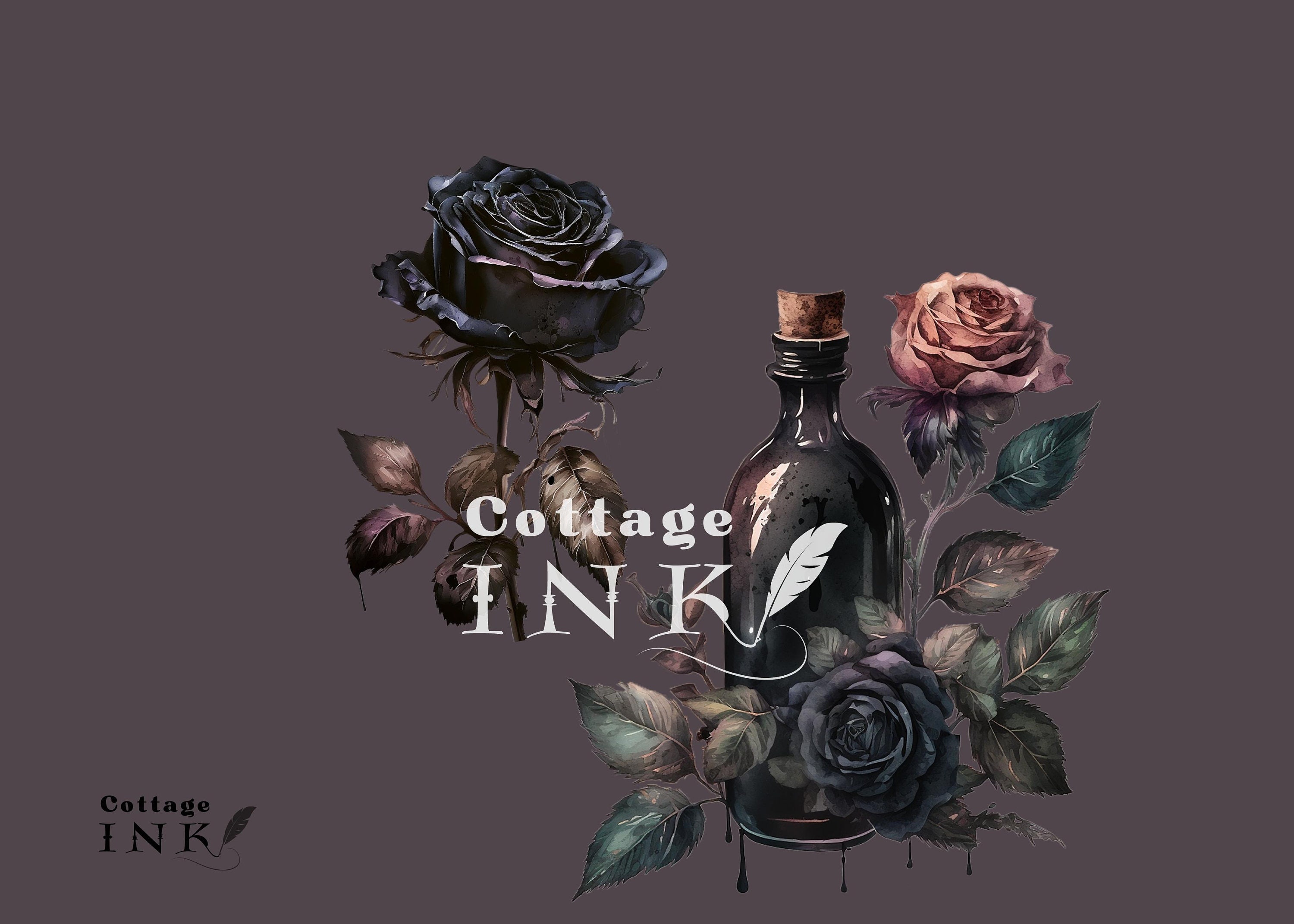 Black Roses Clipart Bundle, Watercolor Dark Academia Clip Arts PNG ...